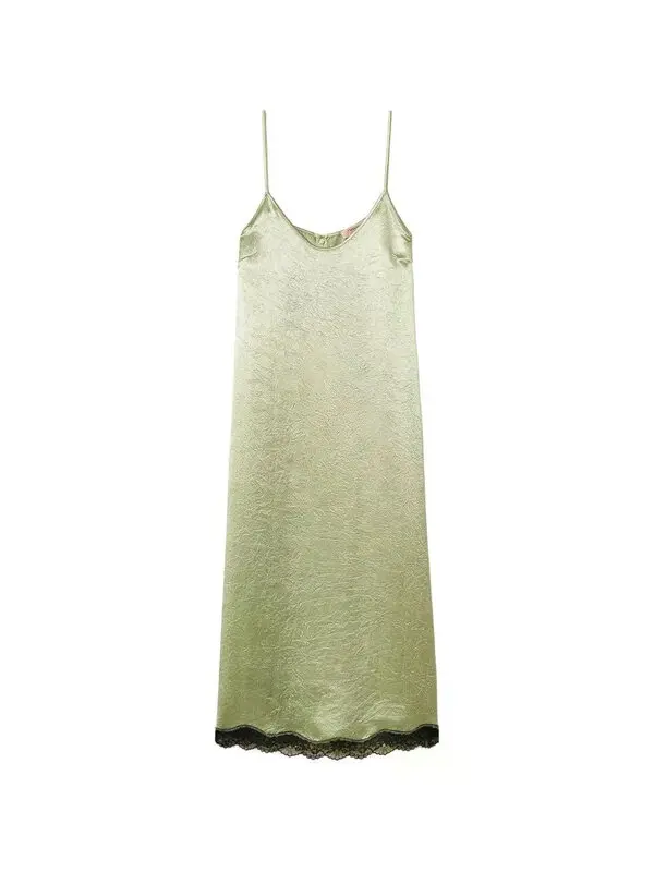 TWINSET Midi Froissé Satin And Lace Dress - Green