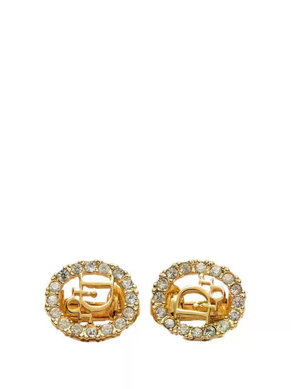 Dior 20th Century Plated Strass Logo Clip On Earrings Costume Earrings - Gold