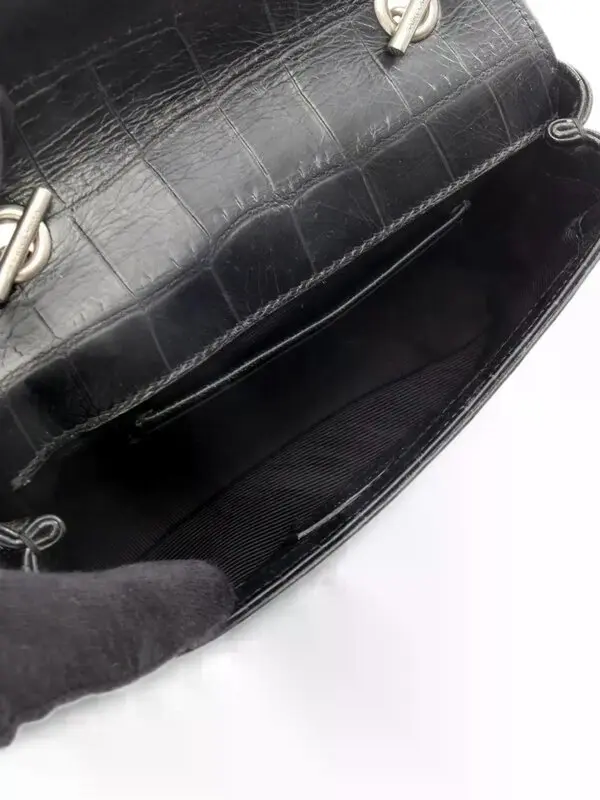 Saint Laurent 2010s Mini Monogram Croc-embossed Shoulder Bag