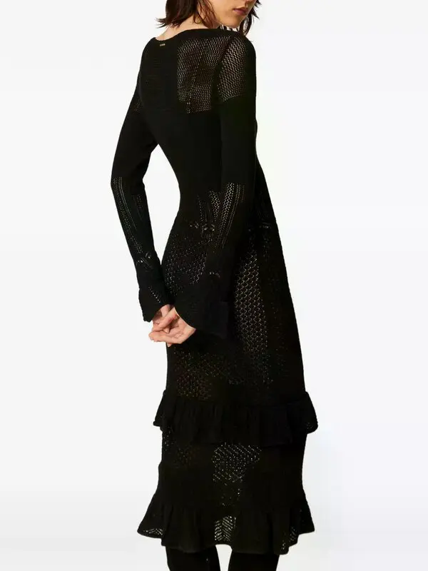 TWINSET Long Wool Blend Knit Dress With Ruffles