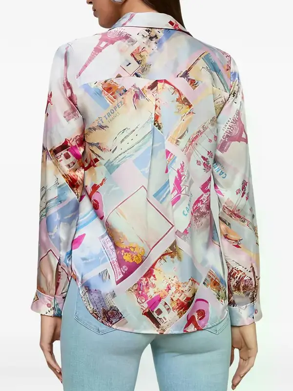 L'Agence Tyler Postcard-print Silk Blouse