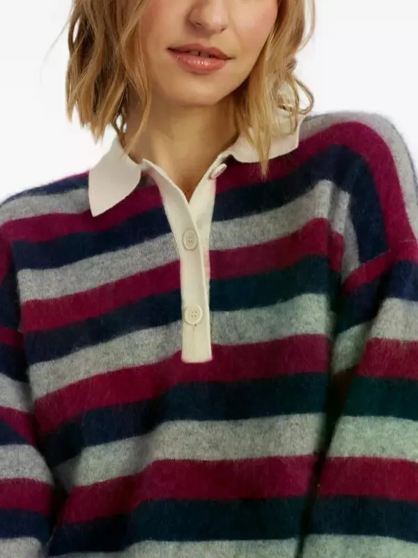 Chinti & Parker Striped Merino Wool Polo Sweater