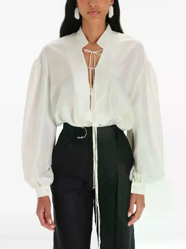 MANURI Silk Balloon Sleeve Blouse