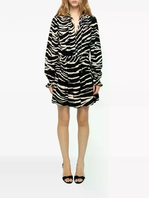 Zadig&Voltaire Zebra Print V-neck Long Sleeve Dress