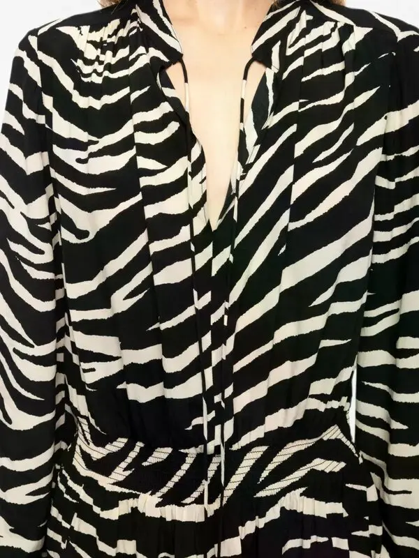 Zadig&Voltaire Zebra Print V-neck Long Sleeve Dress