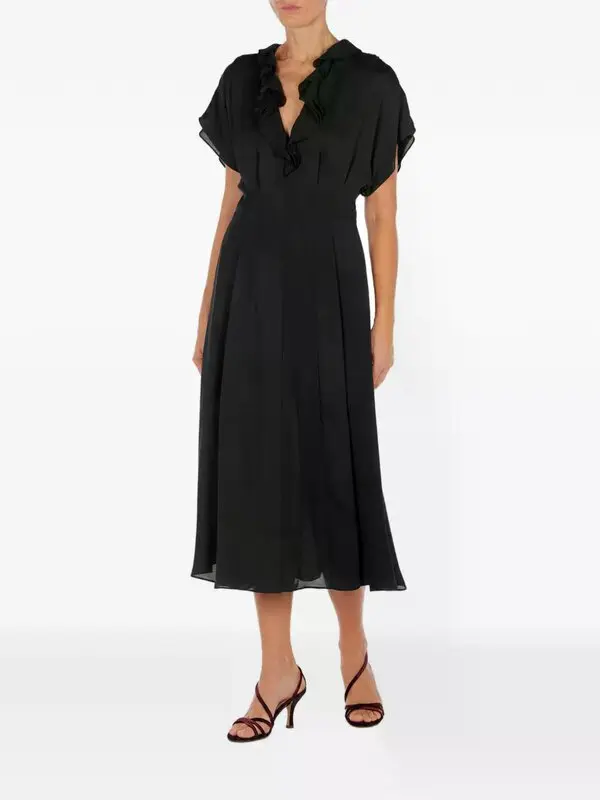 Alberta Ferretti Ruffled V-neck Midi Dress - Black
