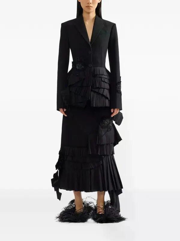 Erdem Ruffled Embroidered Midi Skirt