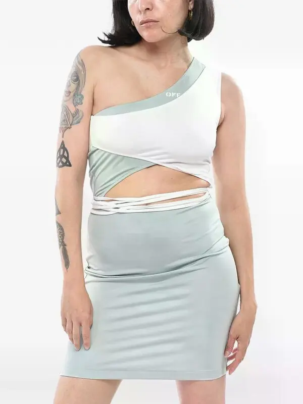 Off-White Asymmetrical Midi Dress With Cut-out And Lace-up Detail
