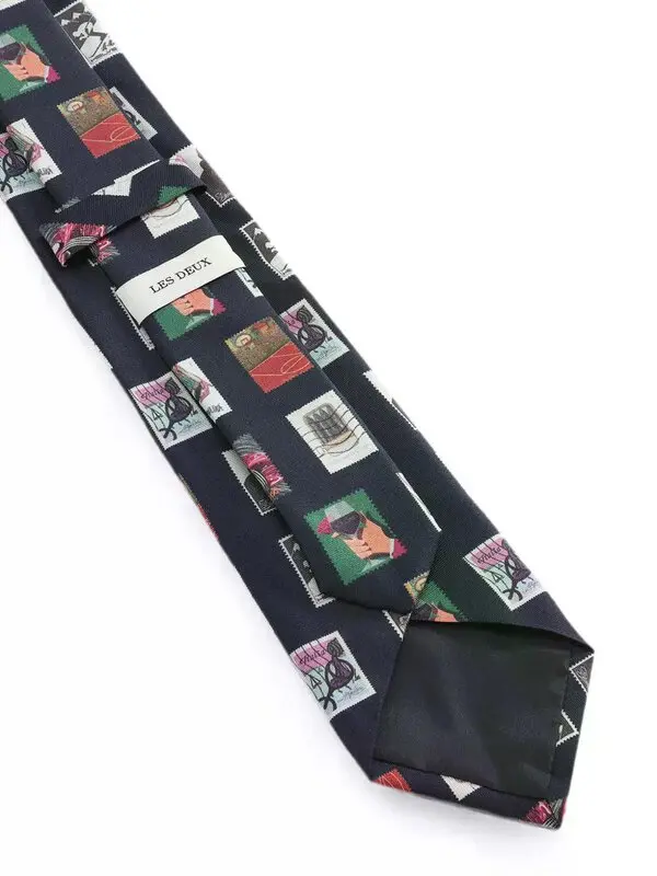 LES DEUX Stamp-print Silk Neck Tie