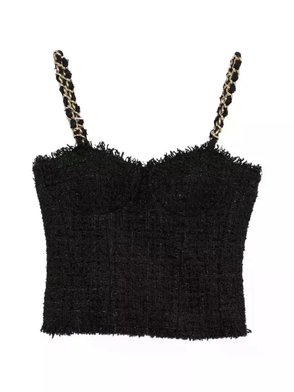 Balmain Sleeveless Tweed Chain-link Strap Top - Black