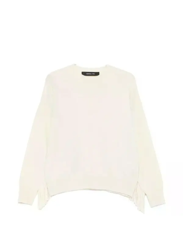 Federica Tosi Crew-neck Long-sleeve Fringed Wool Sweater - Neutrals