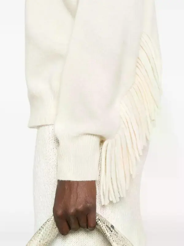 Federica Tosi Crew Neck Long Sleeve Fringed Wool Sweater
