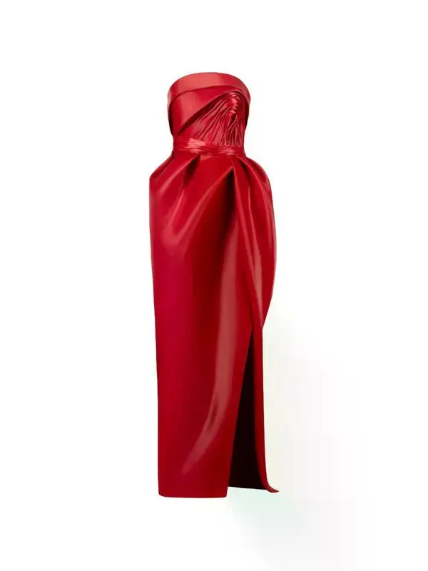 GABY CHARBACHY Strapless Pleated Floor-length Gown With Front Slit