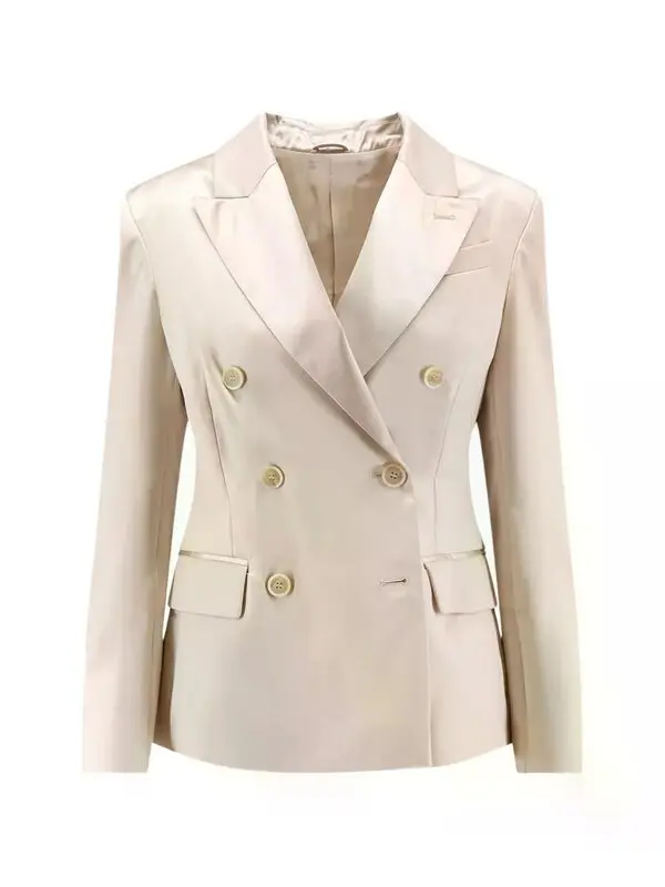 Brunello Cucinelli Champagne Beige Satin Double-breasted Blazer