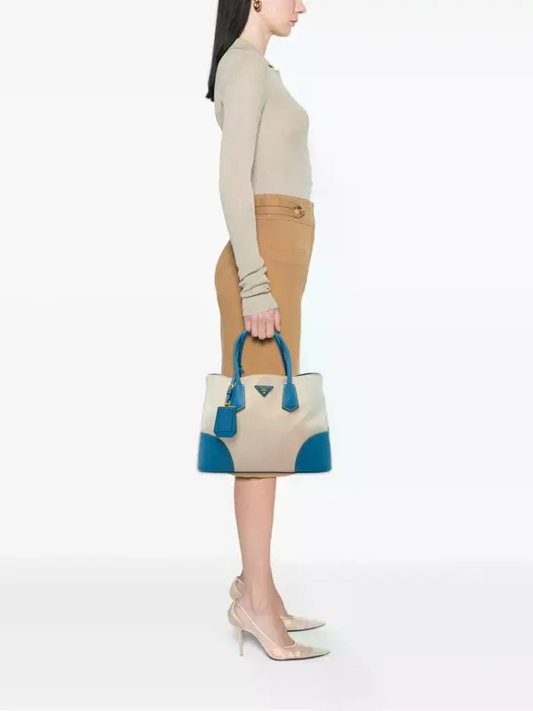 Prada 2013-2026 Medium Saffiano Cuir Trimmed Canvas Double Satchel