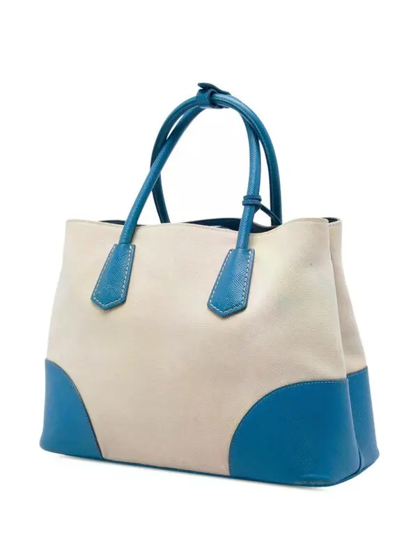 Prada 2013-2026 Medium Saffiano Cuir Trimmed Canvas Double Satchel