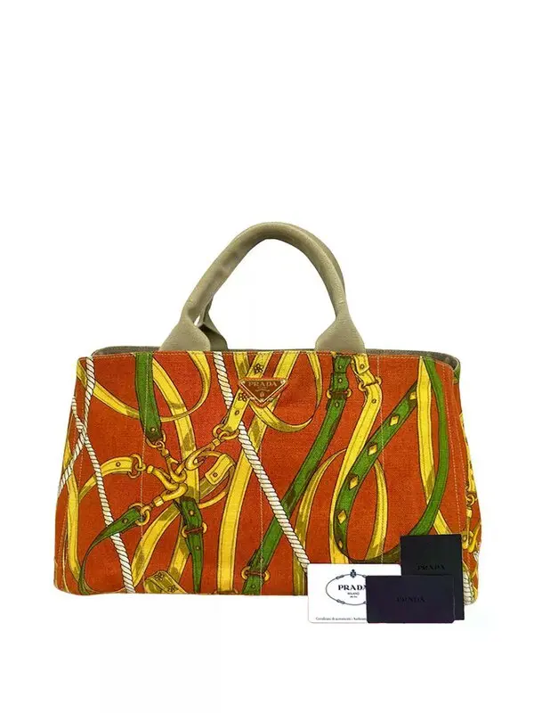 Prada Printed Canvas Canapa Tote Satchel - Orange