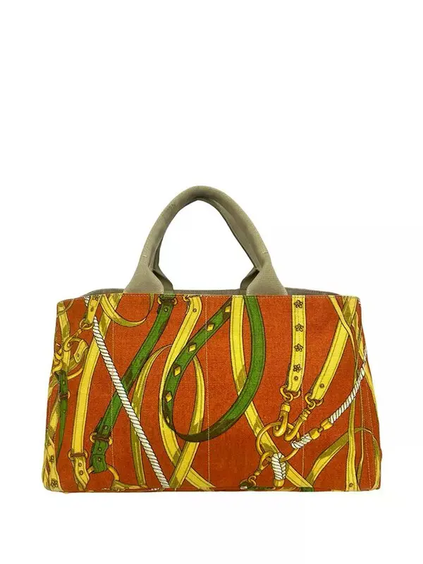 Prada Printed Canvas Canapa Tote Satchel - Orange