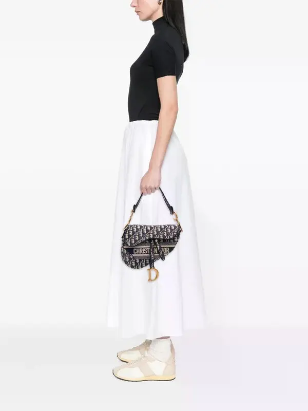 Dior 2020 Oblique Embroidered Canvas Saddle Bag Shoulder Bag - Blue