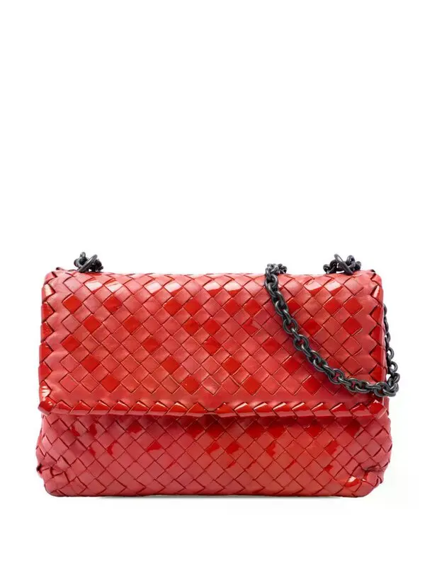 Bottega Veneta 2012-2026 Small Nappa And Patent Intrecciato Olimpia Shoulder Bag - Red