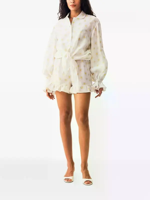 Sleeper Ruffled Floral-print Linen Shorts