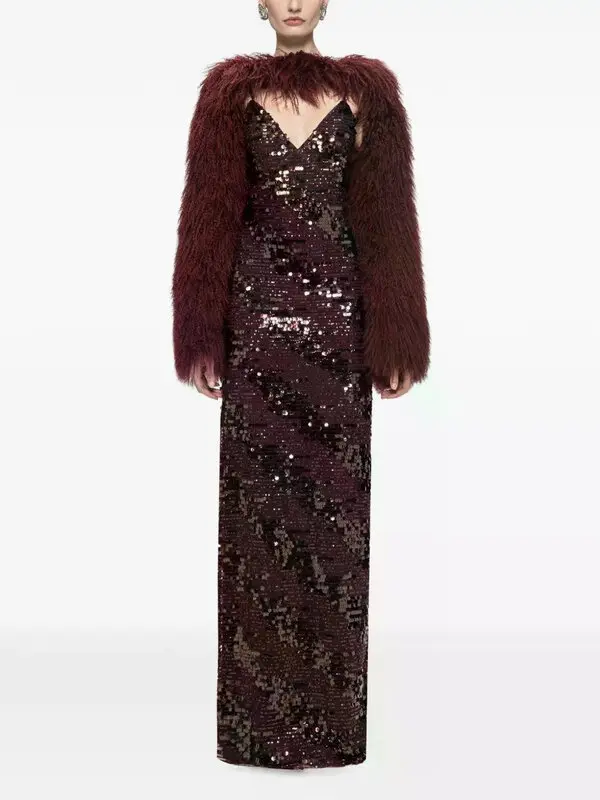NISSA Sequin-embellished Backless Maxi Dress - Red