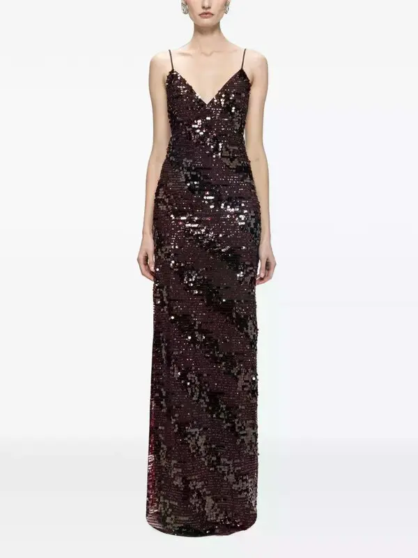 NISSA Sequin-embellished Backless Maxi Dress