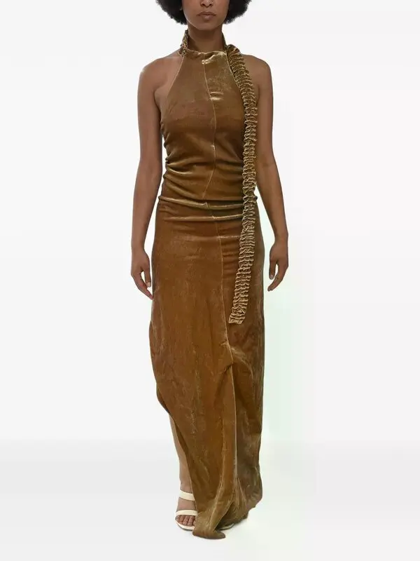 Off-White Ruffled Velour Maxi Dress