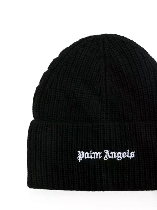 Palm Angels Logo Embroidered Ribbed Knit Beanie