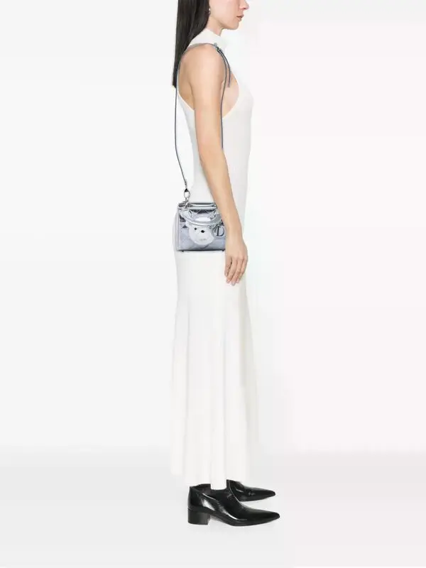 Dior 2018 Micro Metallic Patent Cannage Bear Lady Satchel - Silver