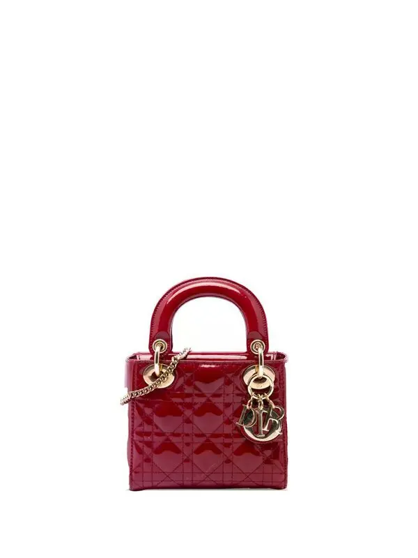 Dior 2018 Mini Patent Cannage Lady Satchel - Red