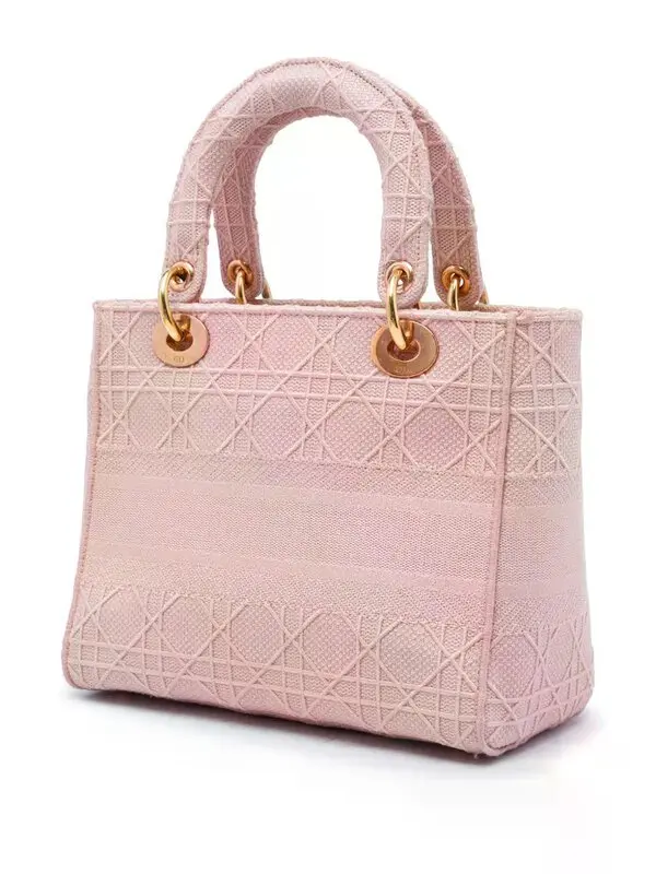 Dior 2020 Medium Embroidered Canvas Cannage Lady D Lite Satchel - Pink