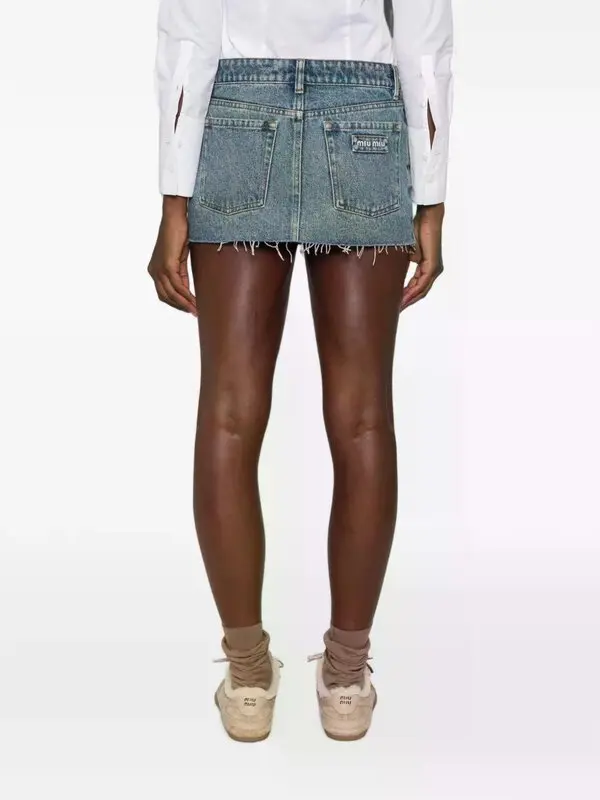 Miu Miu Logo-patch Frayed-hem Mini Denim Skirt