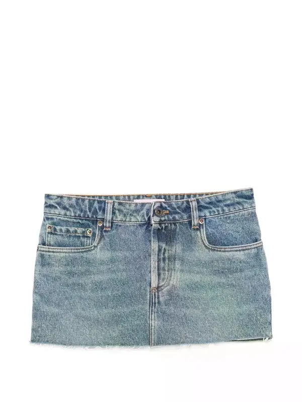 Miu Miu Frayed Hem Denim Mini Skirt - Blue
