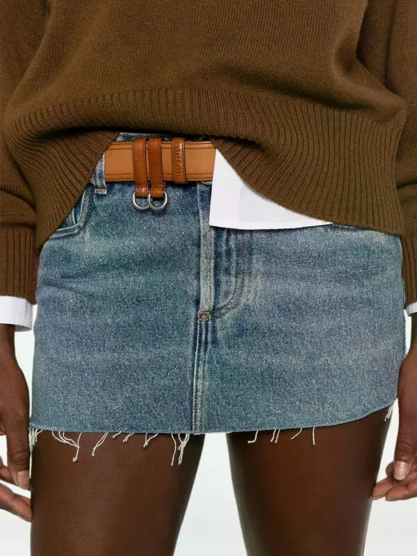 Miu Miu Frayed Hem Mini Denim Skirt