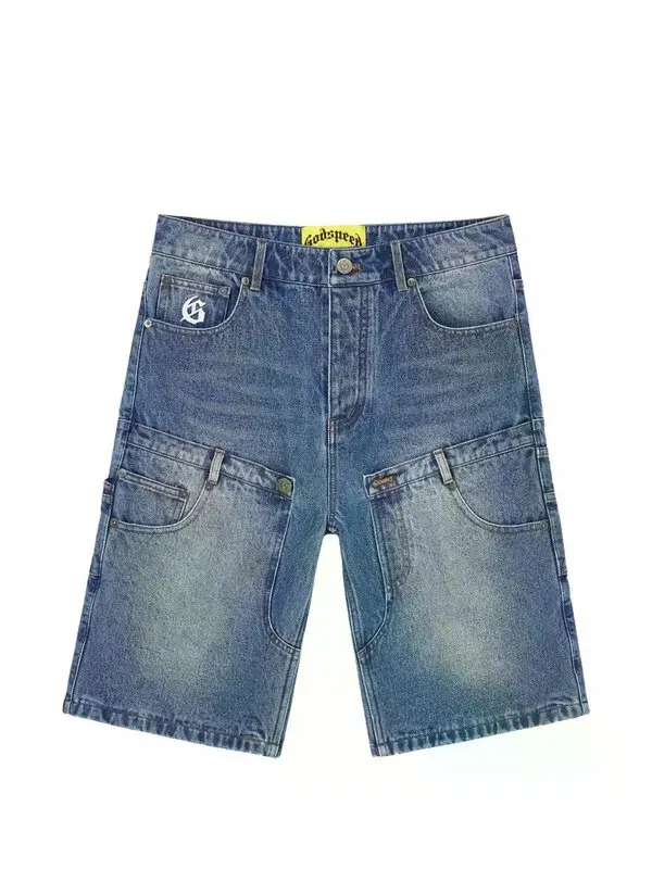 GODSPEED Twin-panel Faded Wash Denim Shorts - Blue