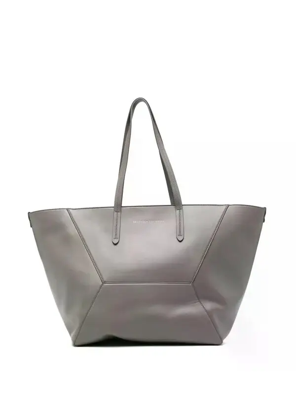 Brunello Cucinelli Paneled Leather Shoulder Bag - Grey