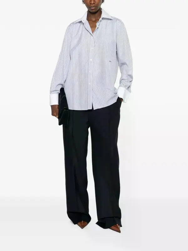 Prada Striped Shirt With Contrast Collar And Cuffs - Blue