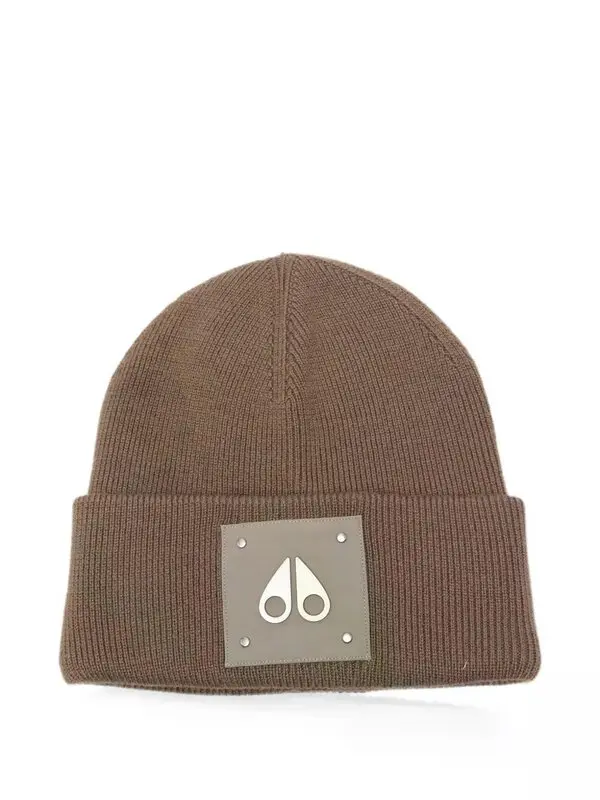 Moose Knuckles Logo-patch Ribbed Knit Beanie Hat - Brown