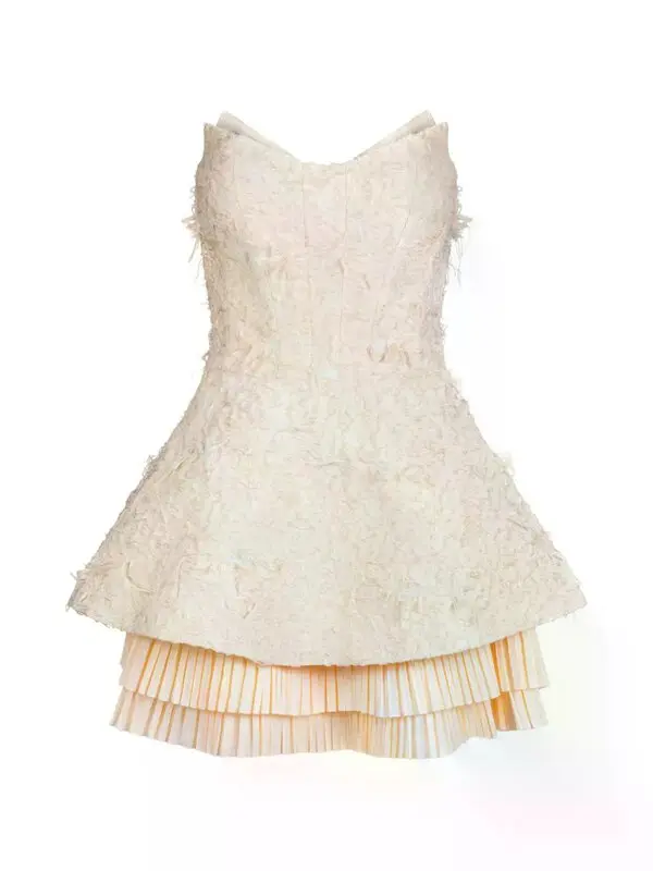 GABY CHARBACHY Pleated-trim Textured Mini Dress - Neutrals