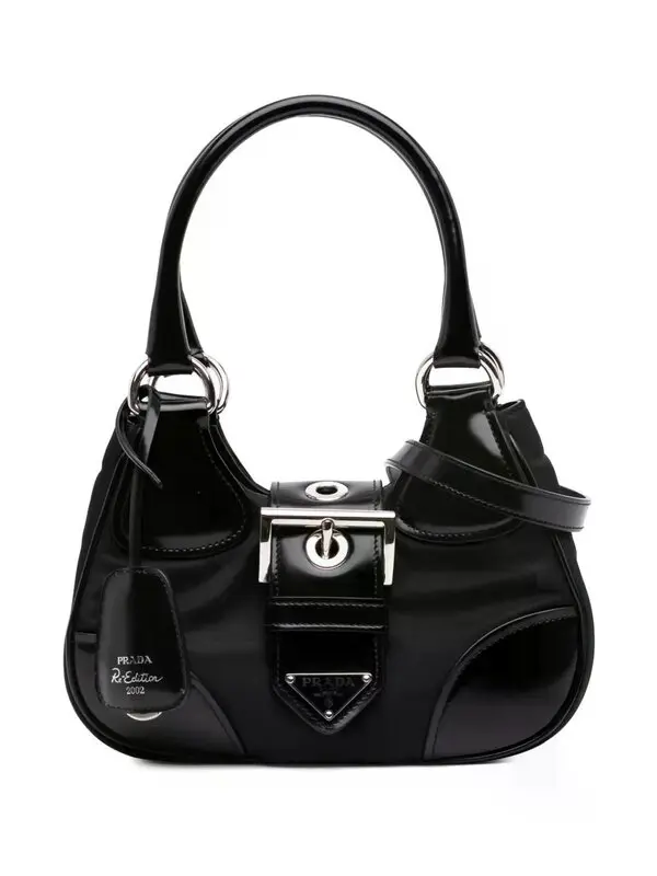 Prada Re Nylon And Shiny Calfskin Re Edition 2002 Moon Satchel - Black