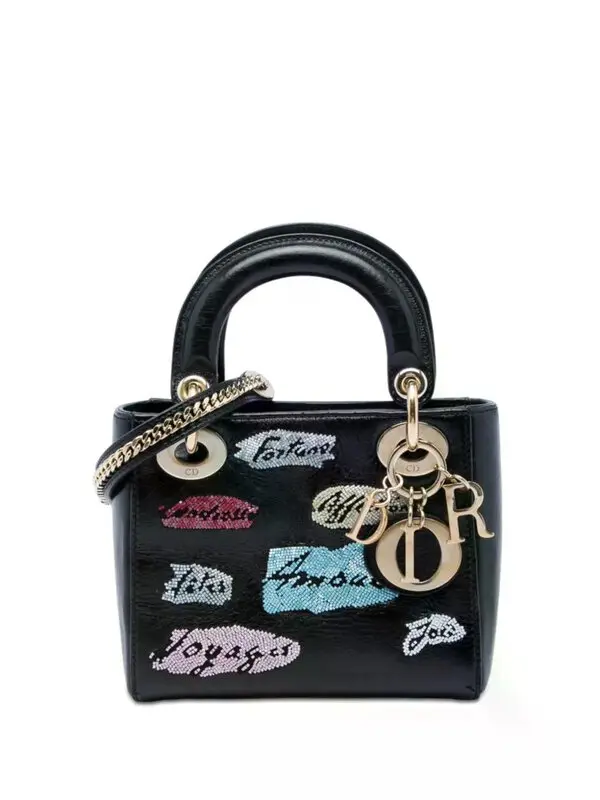 Dior 2016 Mini Calfskin Beaded Lady Satchel - Black