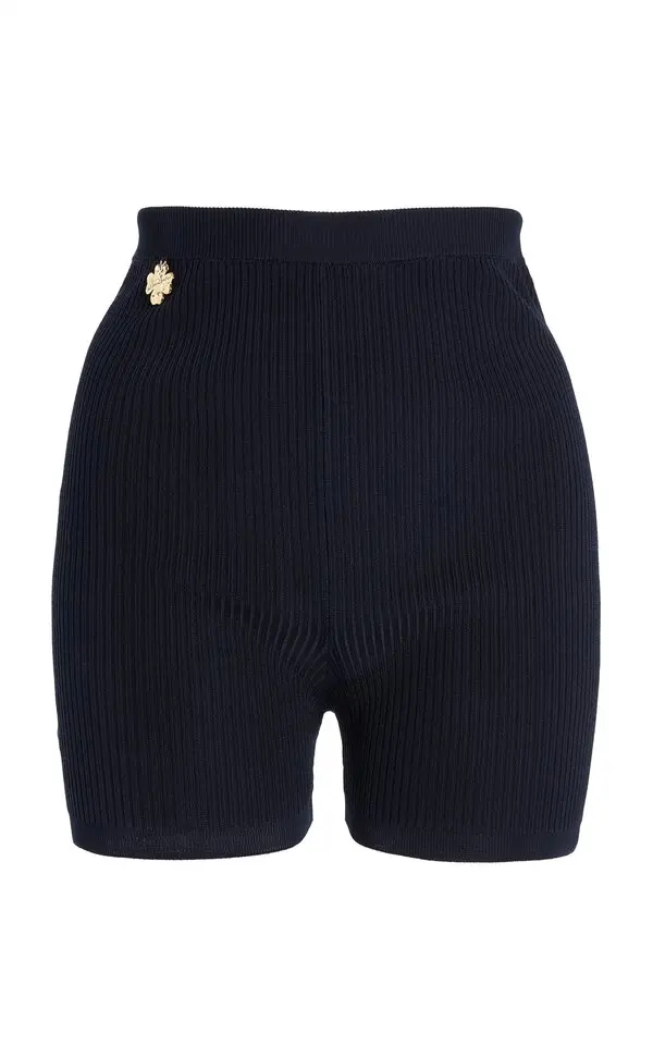Saint Laurent Ribbed Knit High-rise Cycling Shorts - Navy
