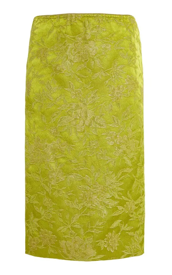 Saint Laurent Floral Brocade Midi Skirt