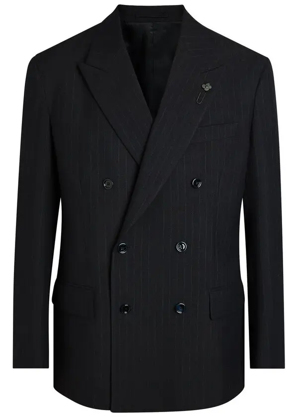 LARDINI Pinstriped Double-breasted Wool Blazer
