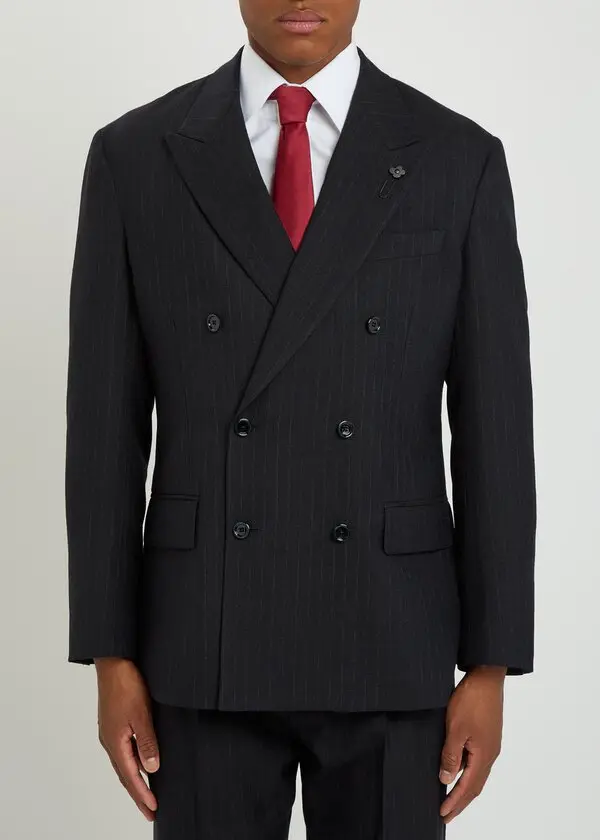 LARDINI Pinstriped Double-breasted Wool Blazer