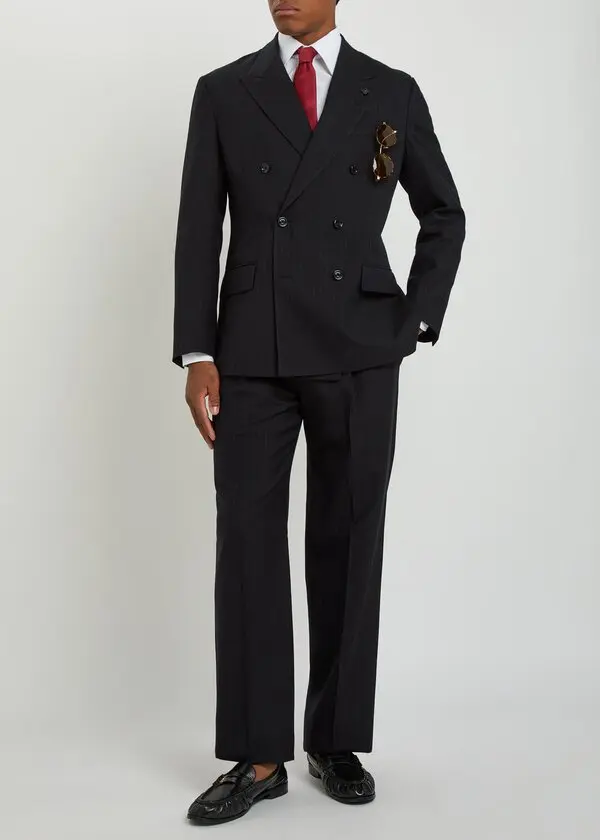 LARDINI Pinstriped Double-breasted Wool Blazer