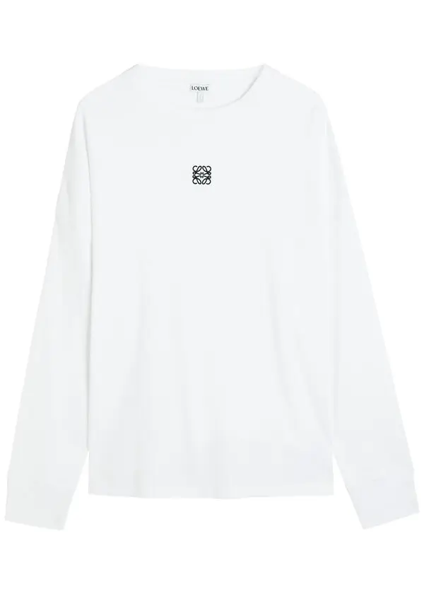 Loewe Logo-embroidered Long-sleeve Cotton T-shirt - White