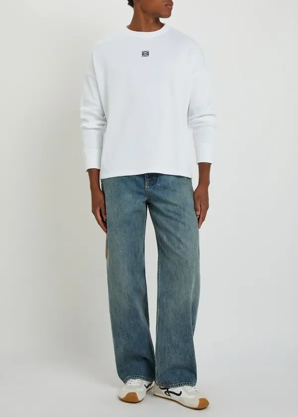 Loewe Logo-embroidered Long-sleeve Cotton T-shirt - White