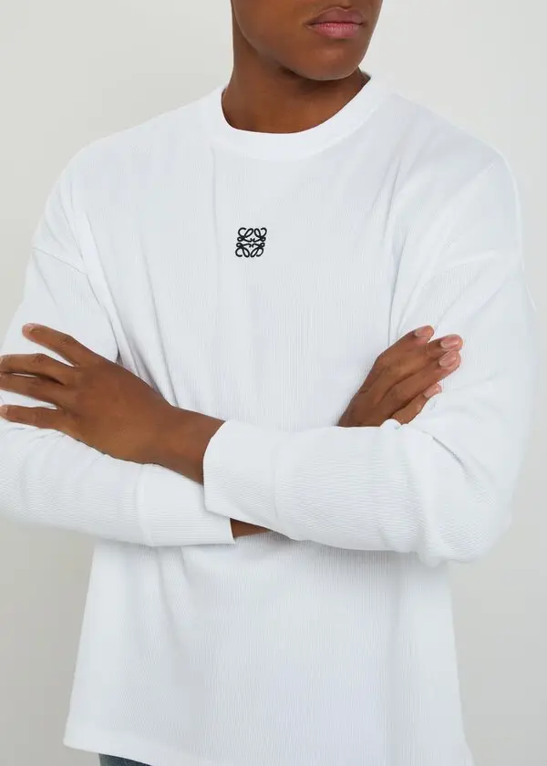 Loewe Logo-embroidered Long-sleeve Cotton T-shirt - White